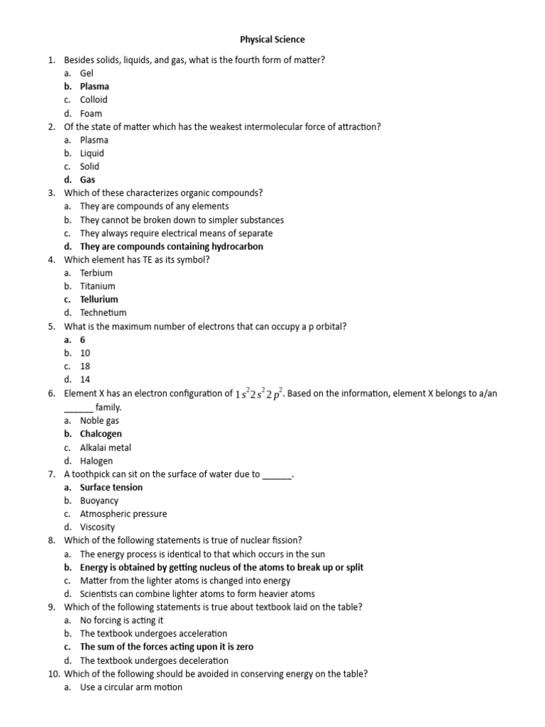 Physical Science WD Answer Key | PDF | Chemical Compounds | Chemical ...