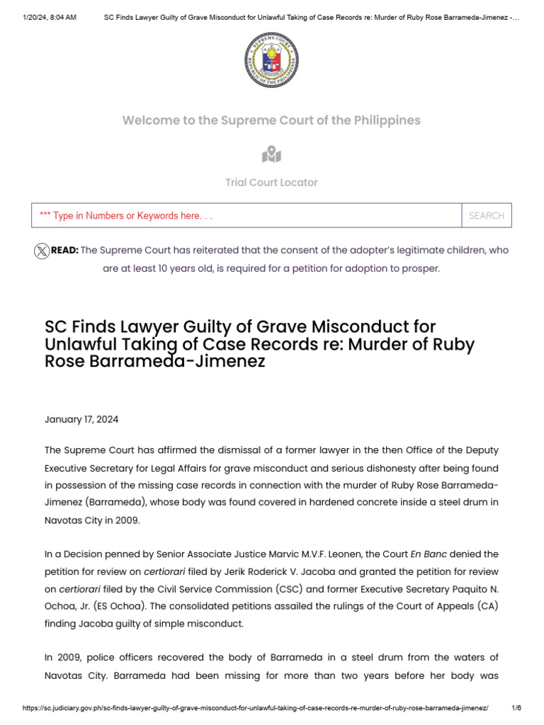 SC Finds Lawyer Guilty of Grave Misconduct For Unlawful Taking of Case ...