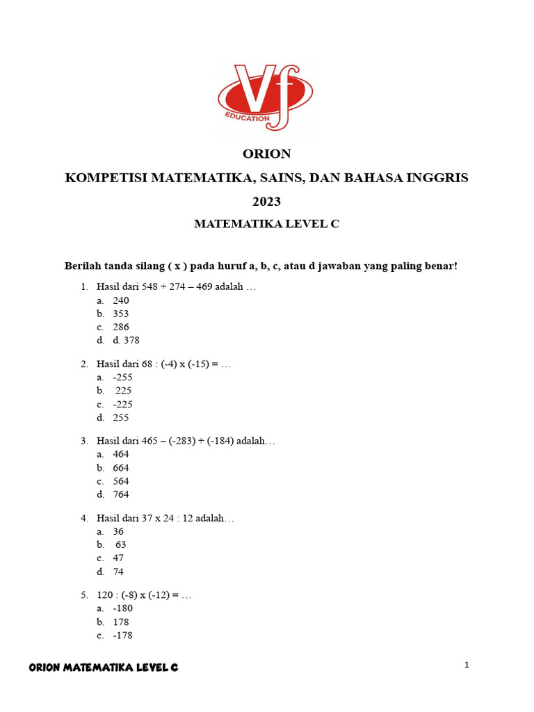 Orion Matematika Level C | PDF
