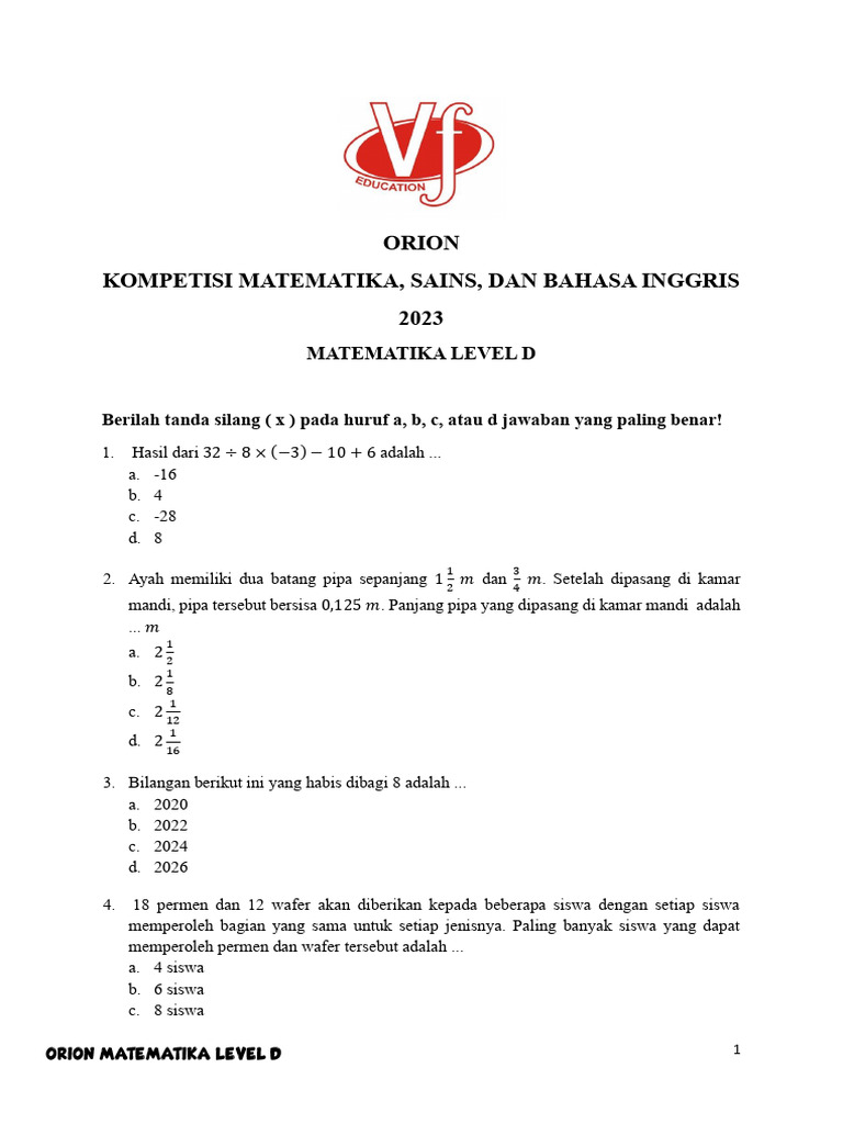 Orion Matematika Level D | PDF