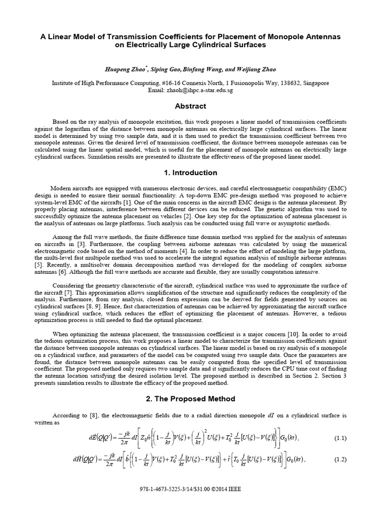 Zhao Et Al, A Linear Model of Trans. Coef. For Placement of Monopole Antennas On Electr. Large ...