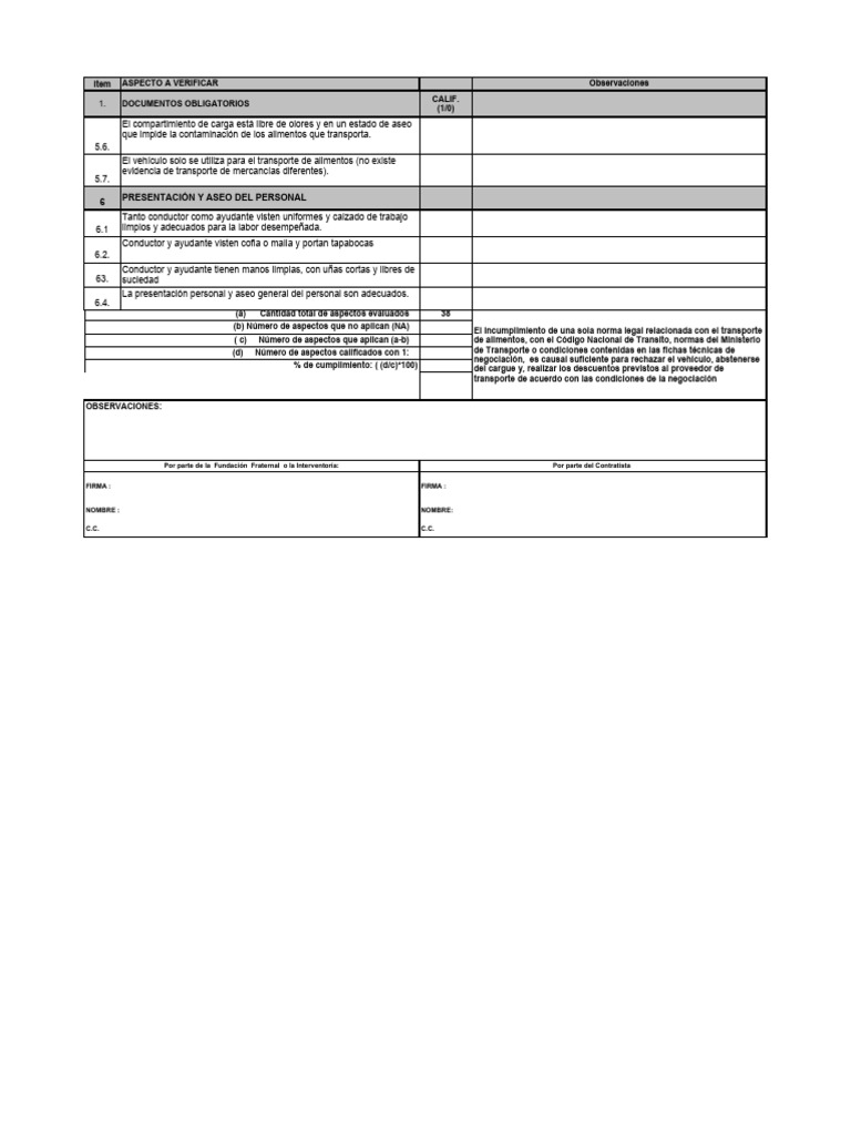 Formato Vehiculo para Transporte de Alimentos | PDF | Transporte ...