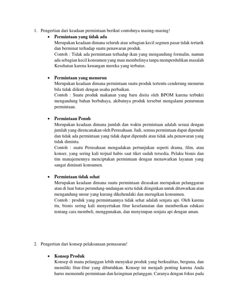 Jenis Permintaan dan Konsep Pemasaran | PDF