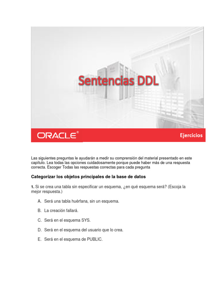 Ejercicios sobre Sentencias DDL en SQL | PDF | Desarrollo de software | Gestión de tecnología de ...