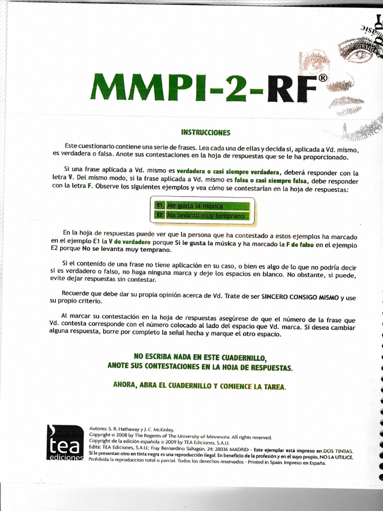 Cuadernillo MMPI2 RF | PDF