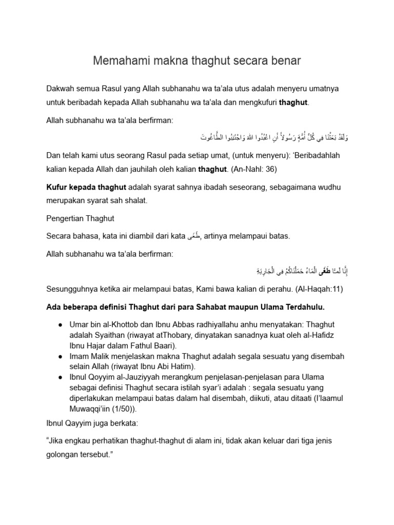 Memahami Makna Thaghut Secara Benar | PDF