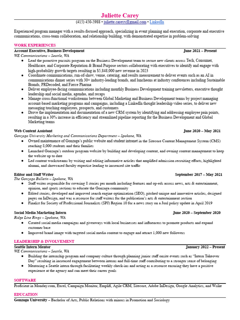 Juliette Carey Resume T-Mobile | PDF | Social Media | Popular Culture & Media Studies