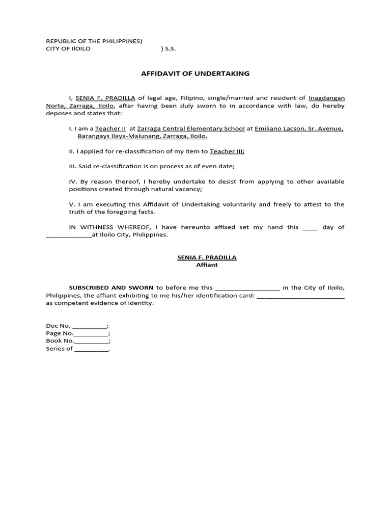 Affidavit of Undertaking Reclass | PDF