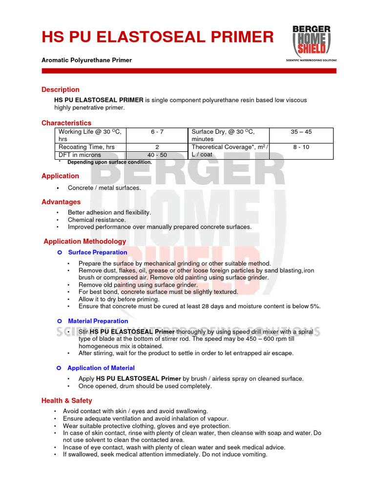 HS PU Elastoseal Primer | PDF | Concrete | Procedural Knowledge