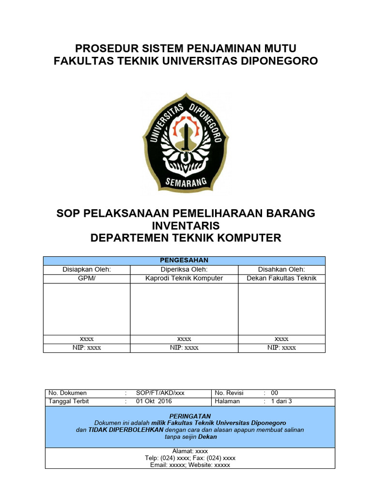 2.50 SOP Pemeliharaan Pelaksanaan Pemeliharaan Barang Inventaris | PDF