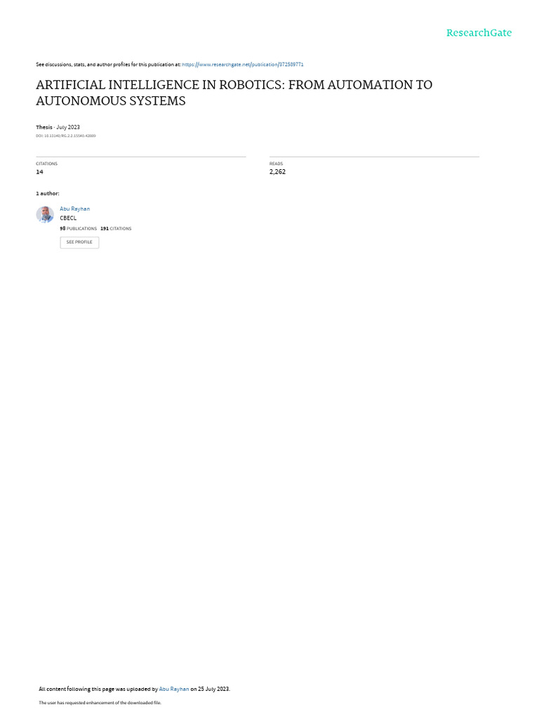 AI in Robotics: From Automation to Autonomy | PDF