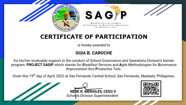 Certificate of Participation. Project SAGIP SF and Batuan | PDF