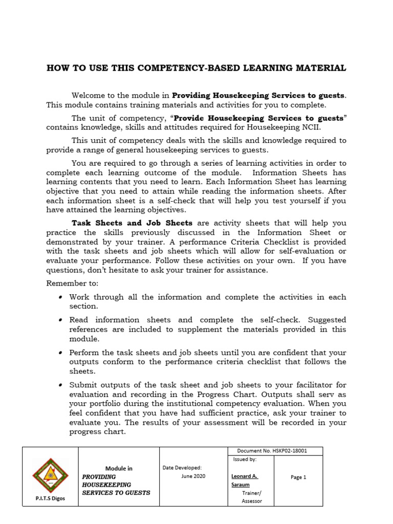 Hsk Uc1 Module | PDF | Housekeeping | Learning