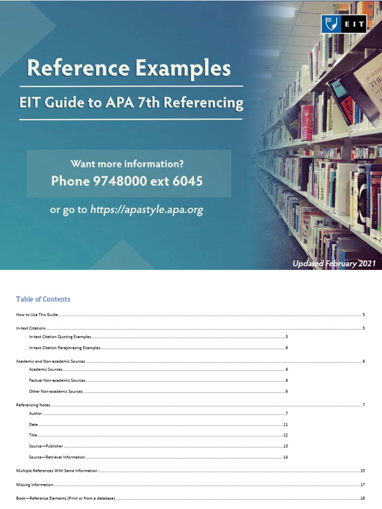 Reference Examples _ EIT Guide to APA 7th Referencing | PDF | Apa Style ...