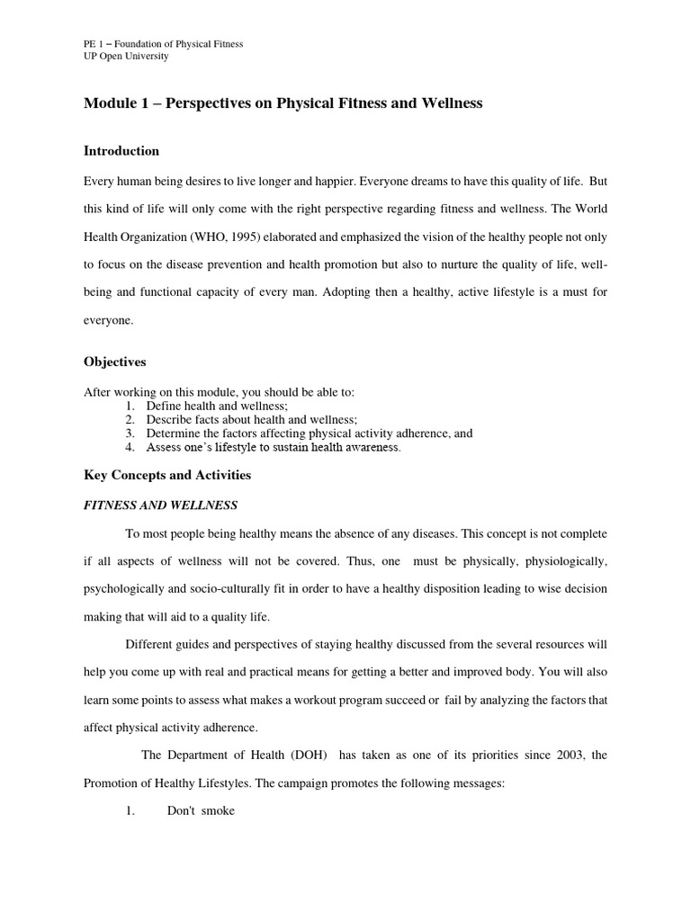 PE 1 Module 1 - Module Study Guide | PDF | Physical Fitness | Psychology