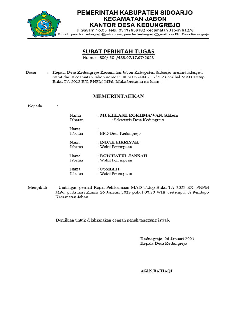 50 SPPD Rapat Perihal MAD Tutup Buku TA 2022 EX. PNPM MPD Sekdes BPD ...
