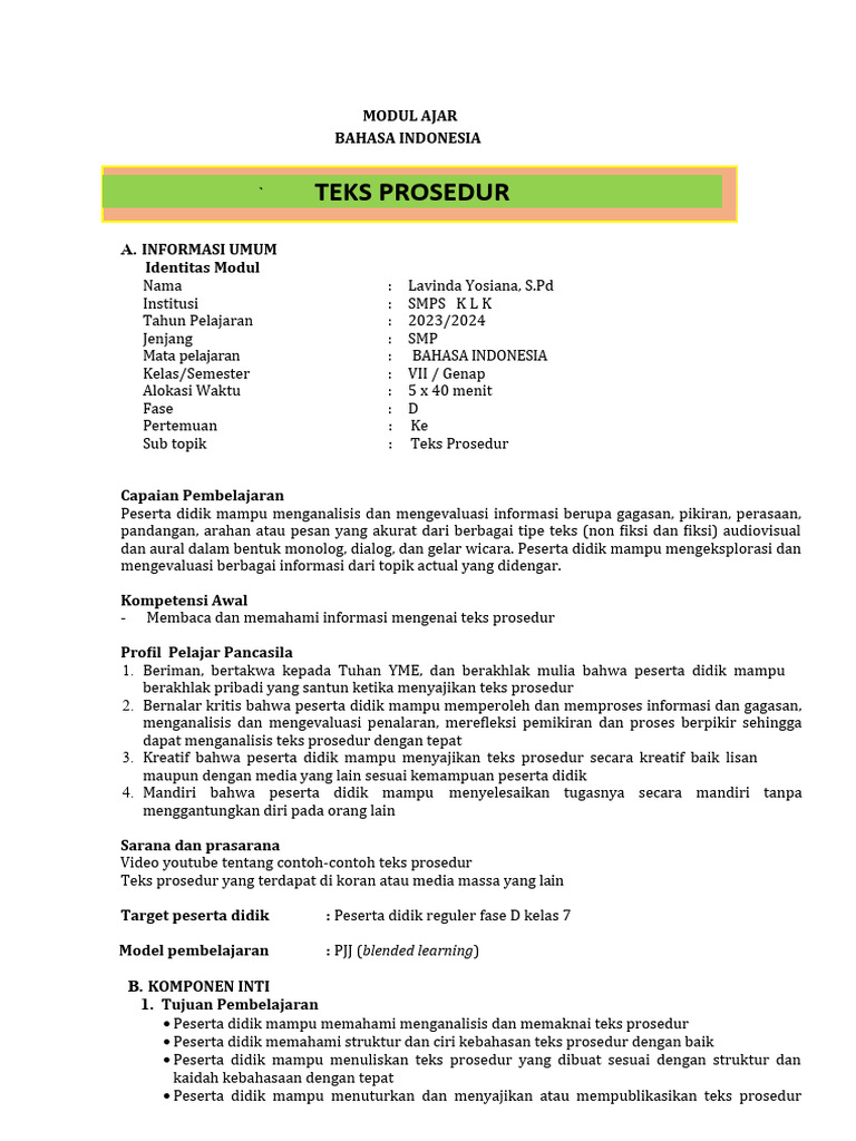 Modul Ajar B.indo P2 | PDF | Karier & Perkembangan | Seni & Disiplin Bahasa