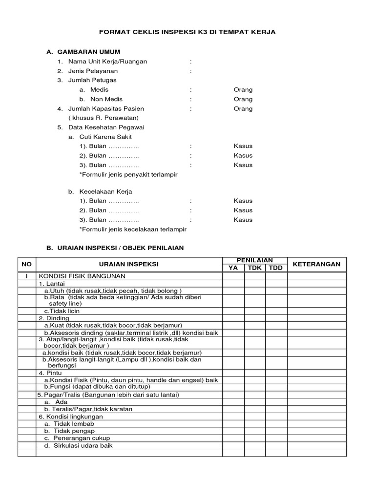 Format Ceklis Inspeksi k3 Di Tempat Kerja | PDF
