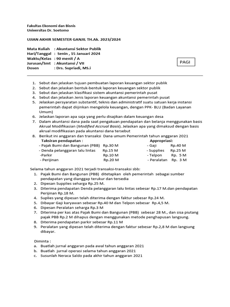 Uas Akuntansi Sektor Publik Torik | PDF