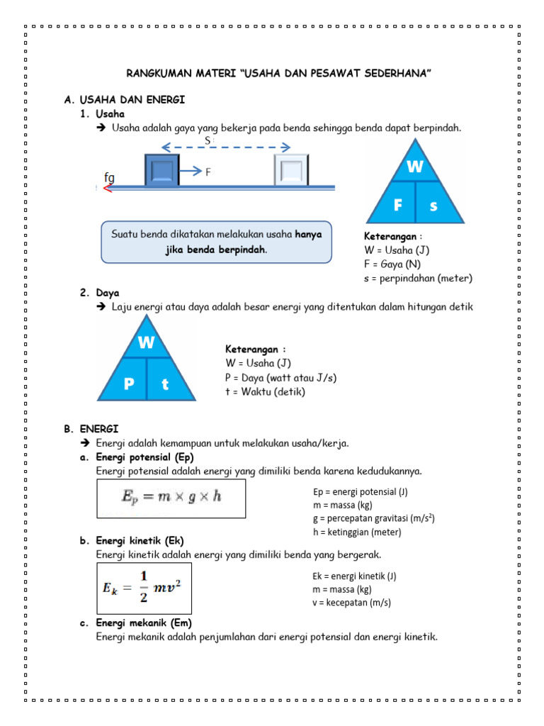RANGKUMAN MATERI Usaha Dan Pesawat Sederhana | PDF