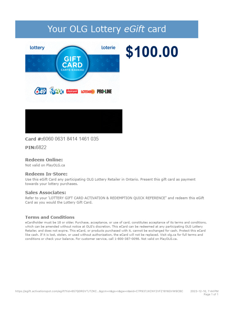 Your OLG Lottery EGift Card 3 | PDF | Business | Finance & Money Management