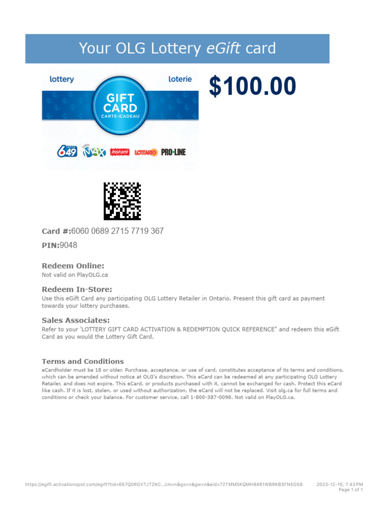 Your OLG Lottery EGift Card | PDF