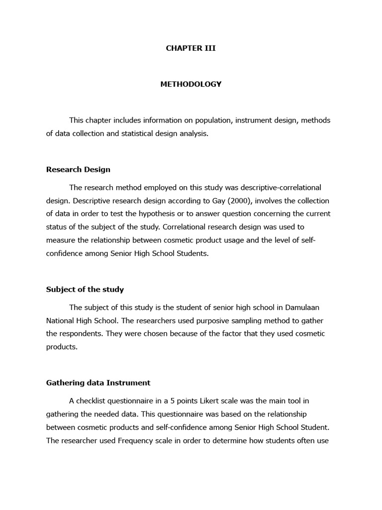 Chapter III Methodology | PDF | Cosmetics | Methodology