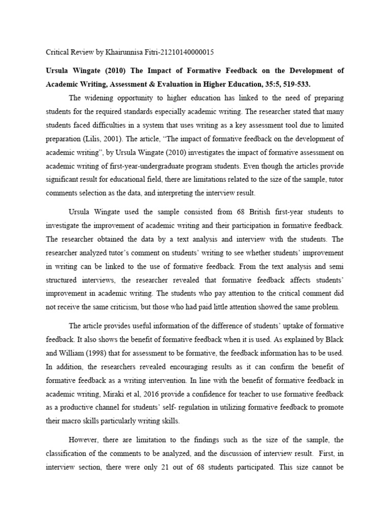 Ursula Wingate (2010) The Impact of Formative Feedback On The ...