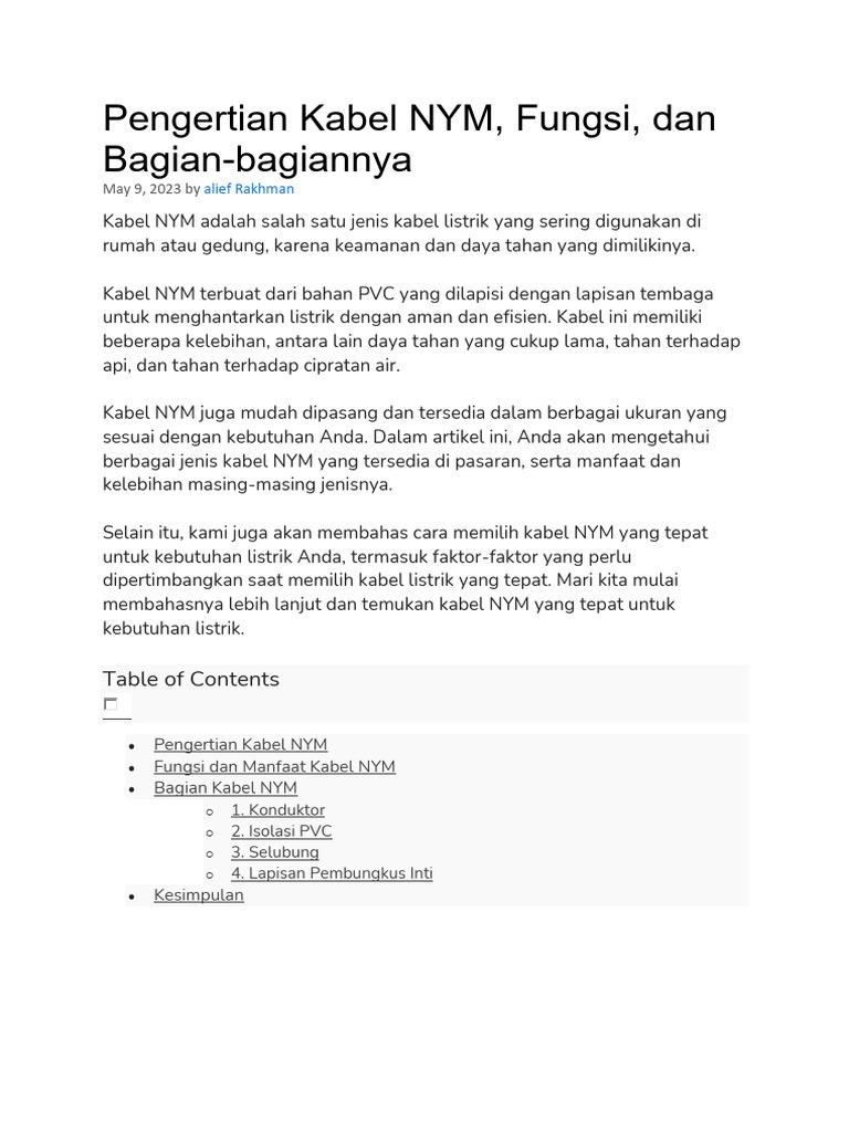 Pengertian Kabel NYM | PDF
