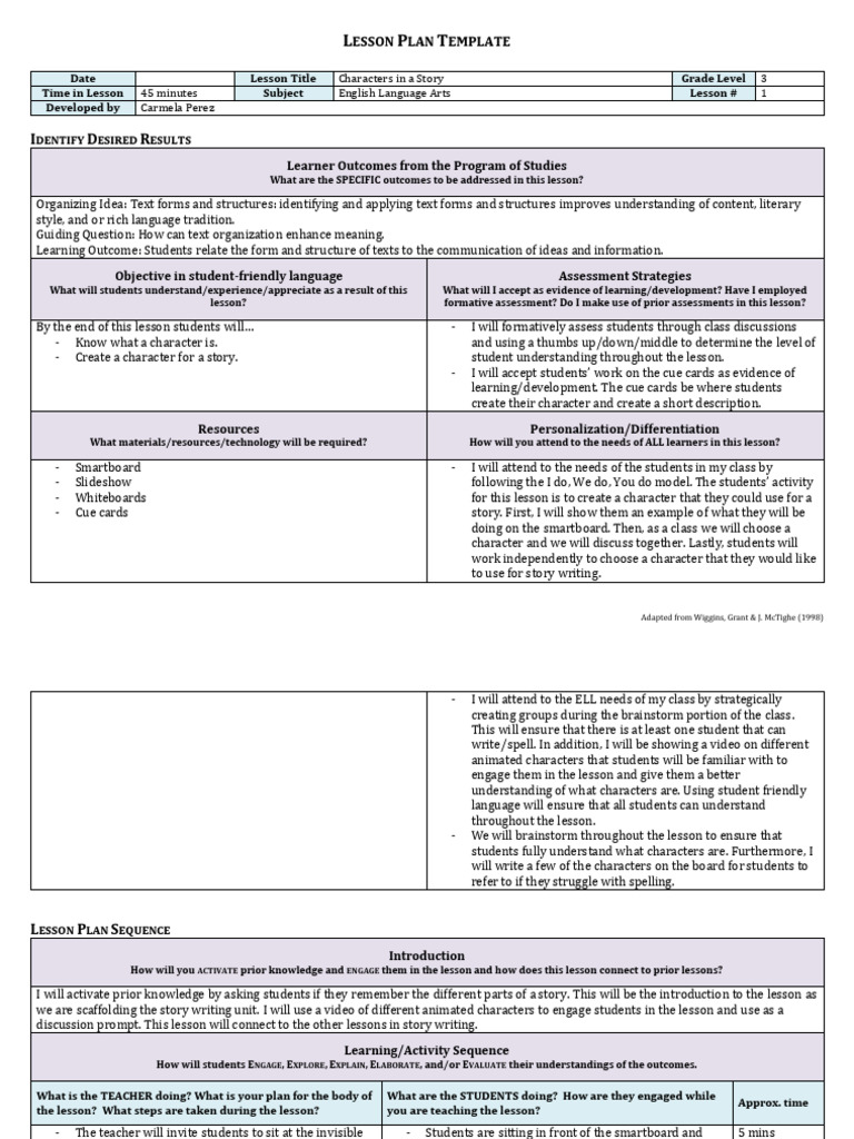 Characters Lesson Plan | PDF