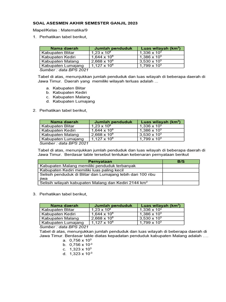 Pas Mat 9 Ganjil-23 | PDF