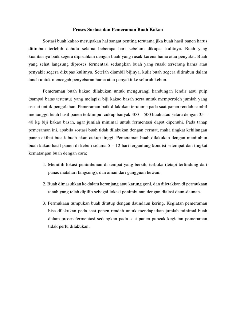 Proses Sortasi Dan Pemeraman Buah Kakao | PDF | Griya & Taman