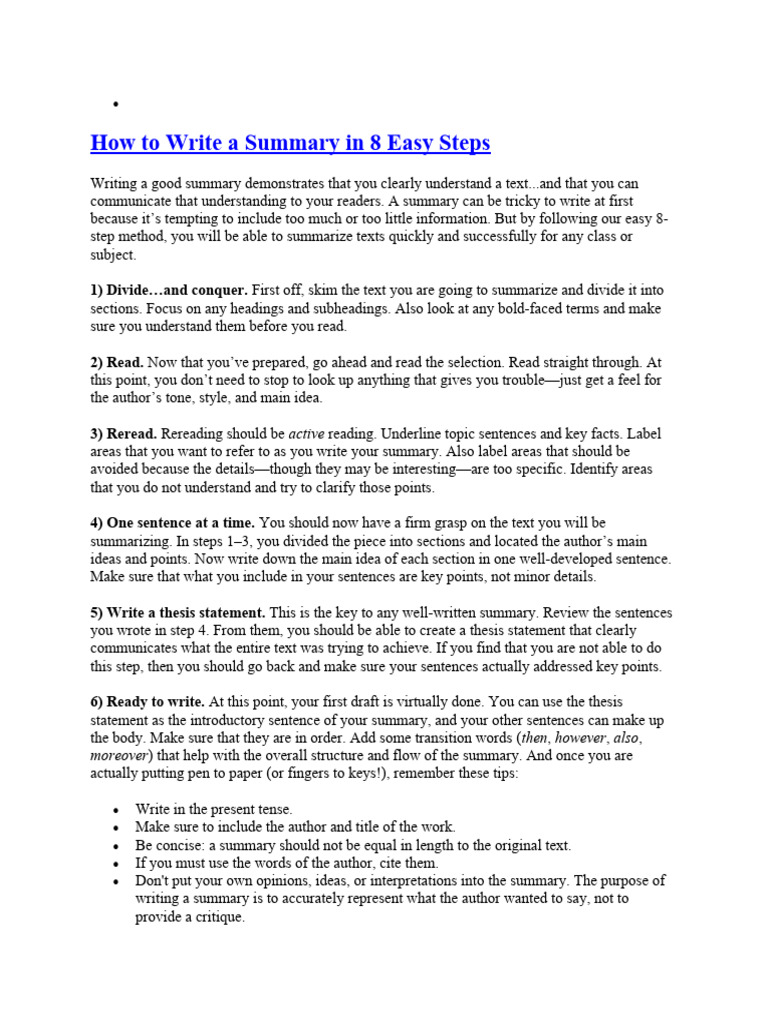 How To Write A Summary in 8 Easy Steps | PDF | Books | Communication