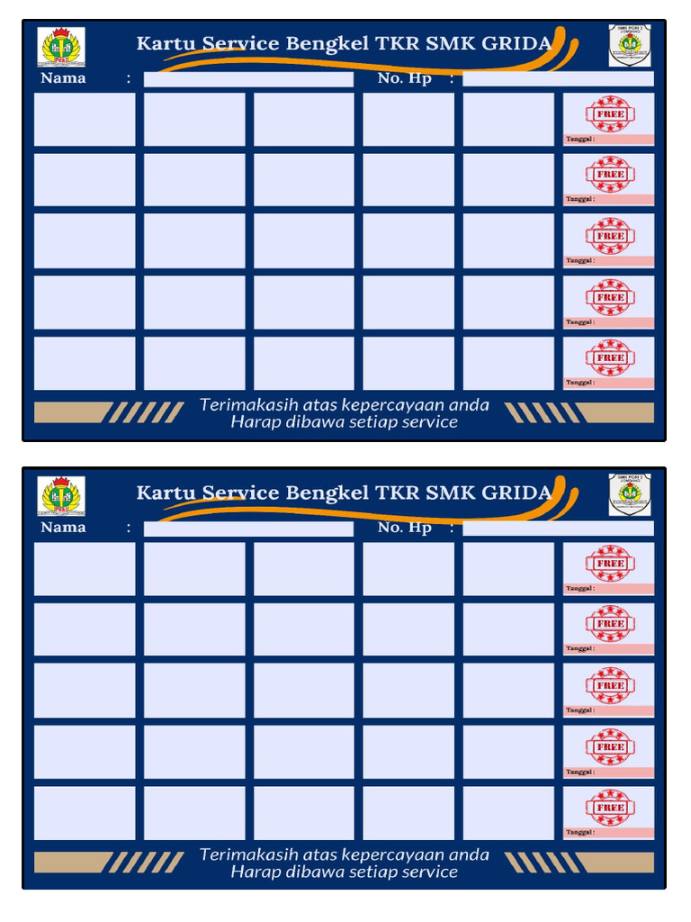 Kartu Servis Bengkel TKR | PDF