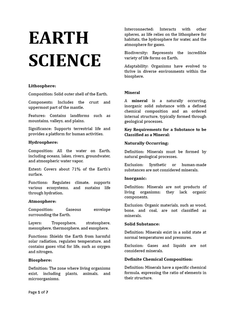 Handouts Earth Science Week 1 | PDF