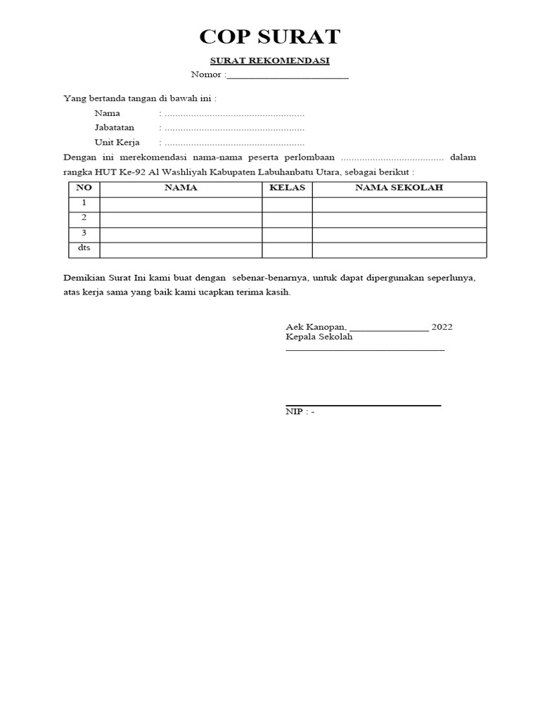 Contoh Surat Rekom Sekolah Untuk Lomba HUT | PDF
