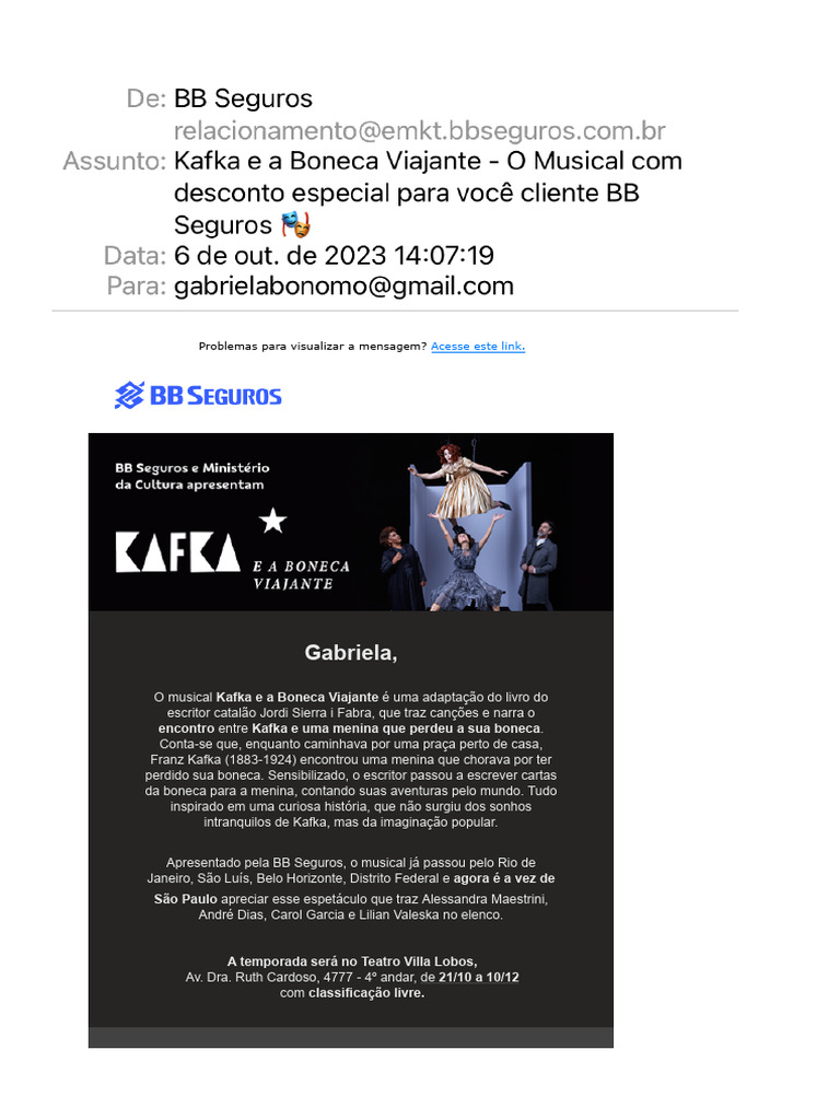 Kafka e A Boneca Viajante - O Musical Com Desconto Especial para Você ...