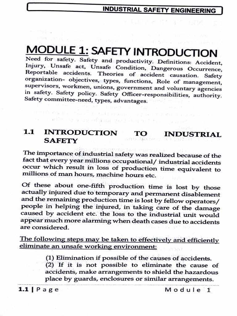 Industrial Safety Engineering Module 1 | PDF