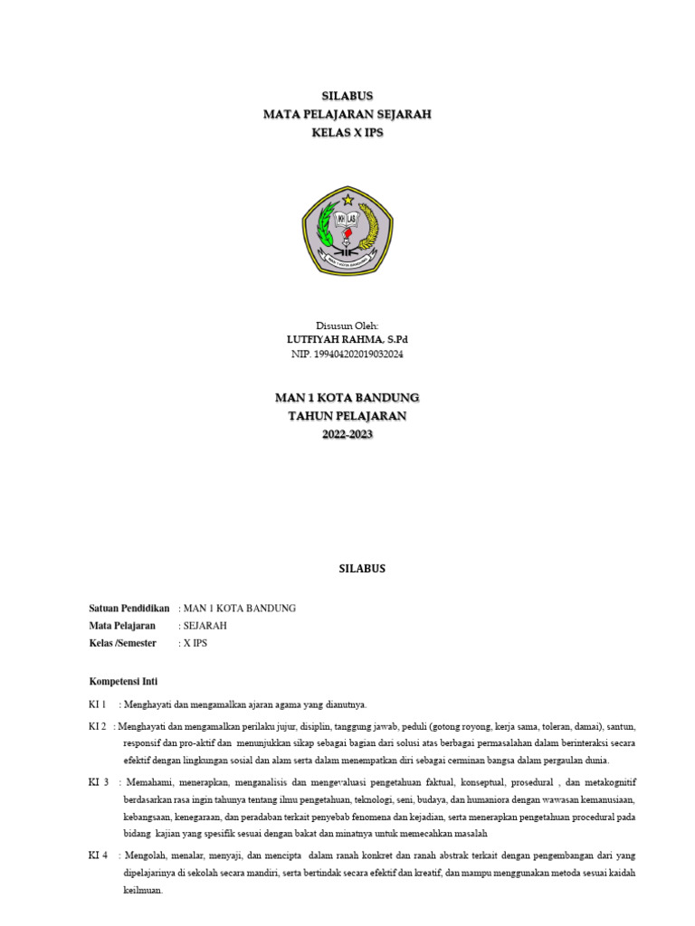 Silabus Semester Genap Sejarah X IPS | PDF