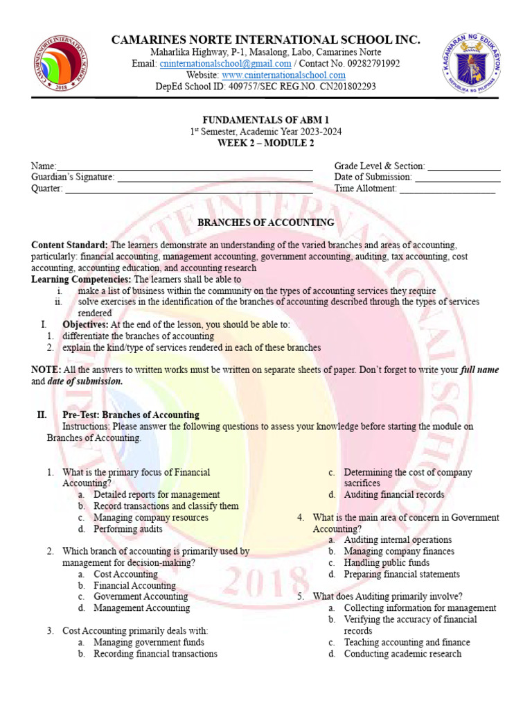 Lesson 002 Branches of Accounting | PDF | Accounting | Audit