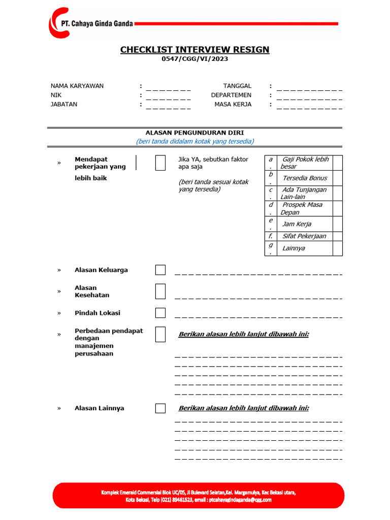 Form Checklist Interview Resign | PDF