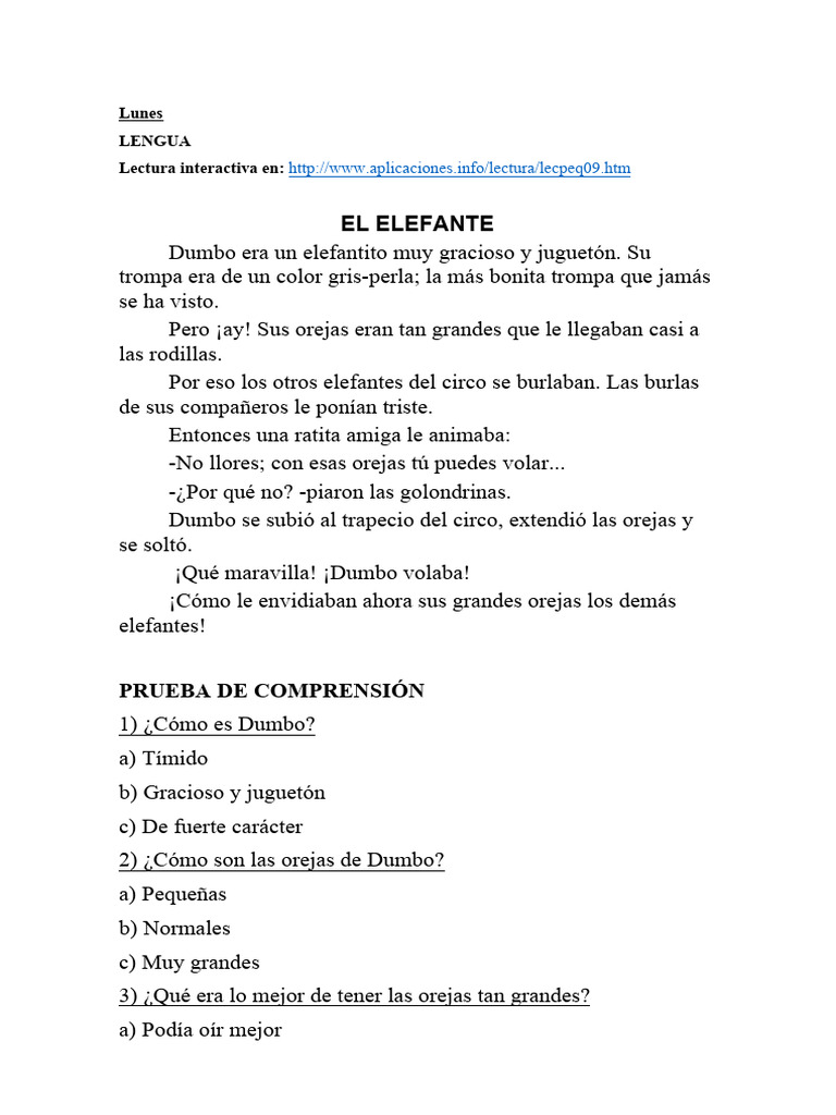 Lectura - El Elefante Dumbo | PDF