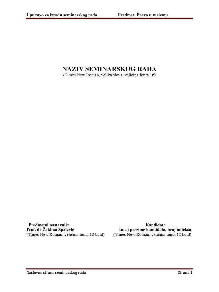 Uputstvo Za Izradu Seminarskog Rada | PDF