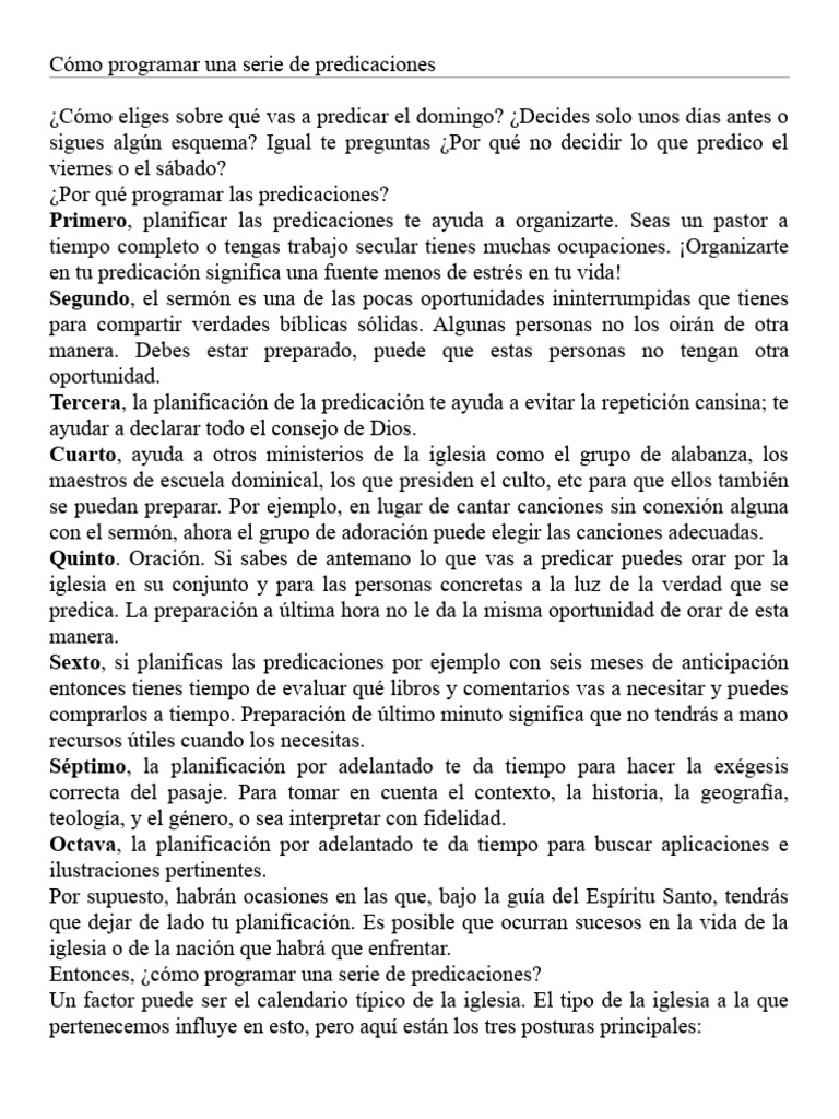 Cómo Programar Una Serie de Predicaciones | PDF | Sermón | Pascua de ...