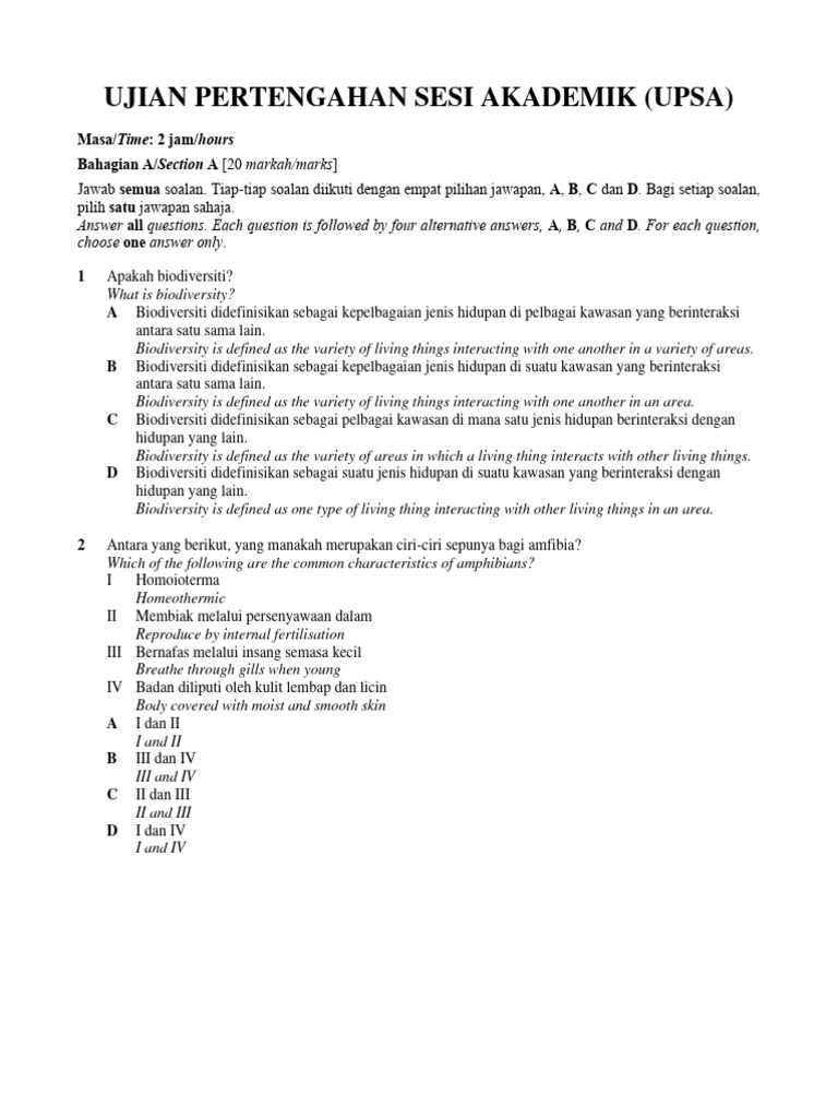 UPSA Sains Tingkatan 2 | PDF
