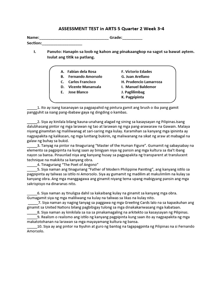 AT PT in ARTS 5 Q2 Week 3 4 | PDF