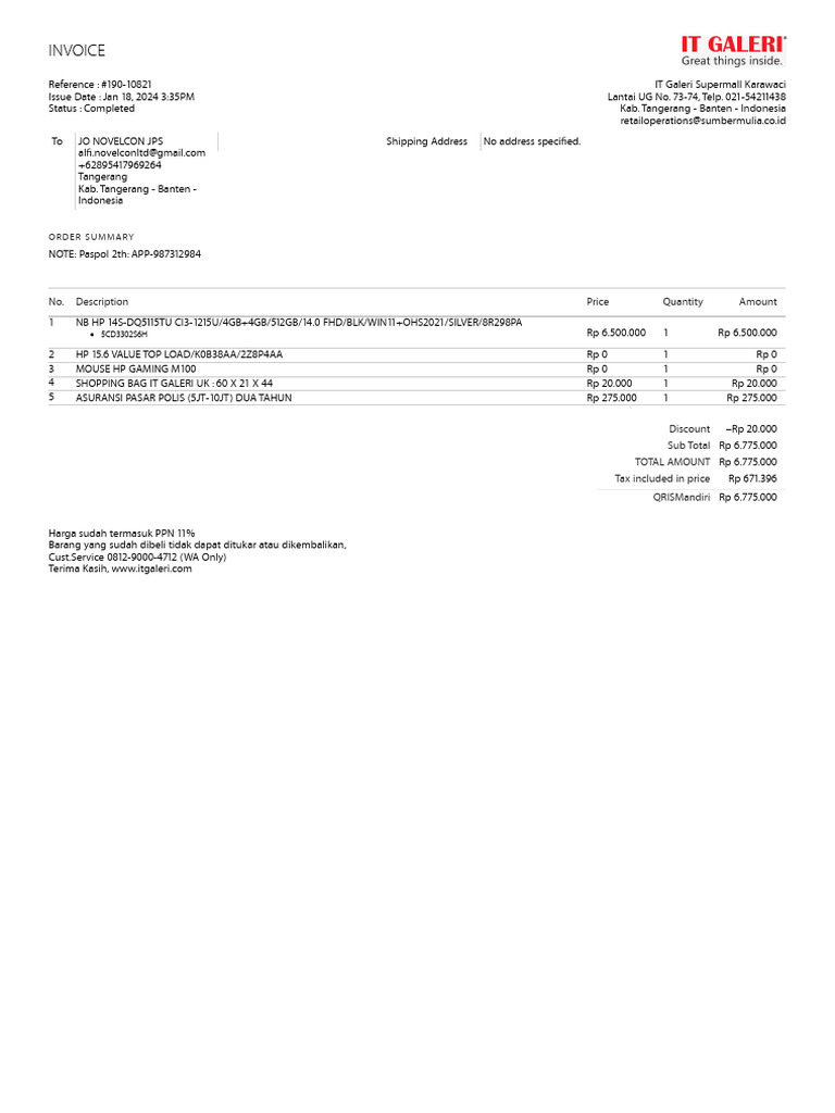 Invoice: Order Summary | PDF