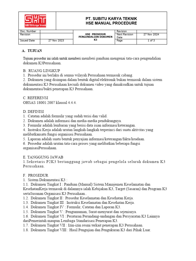 P-SKT-SOP-K3L-006 Prosedur Pengendalian Dokumen | PDF