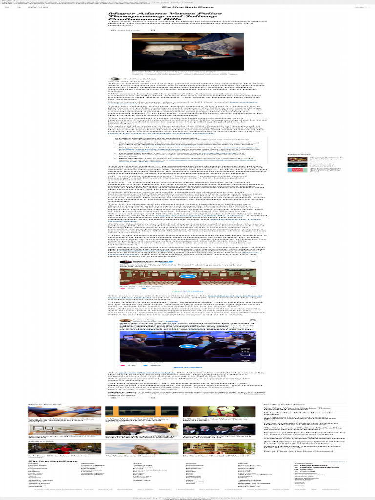 Mayor Adams Vetoes Police Transparency and Solitary Confinement Bills | PDF