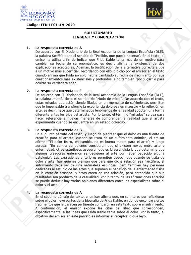 Solucionario FEN LE01 4M 2020 | PDF
